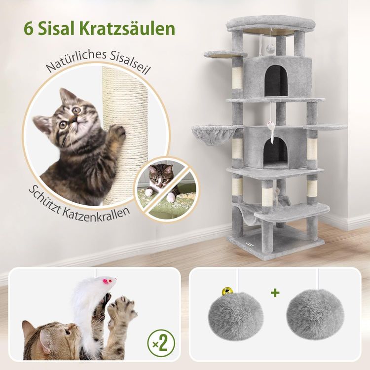 Kratzbaum Katzenbaum 167 cm Kletterbaum Katzenturm Grau (Neu und ...