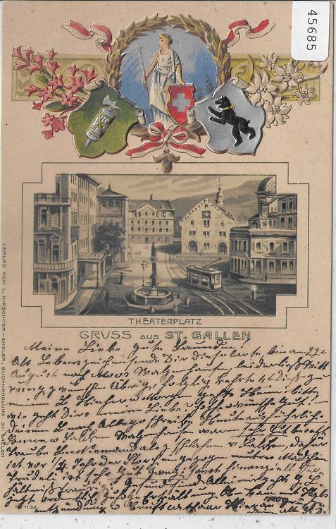 Gruss aus St. Gallen - Theaterplatz - Präge-Litho - UPU 1900 (Gebraucht) in Ettingen für CHF 15 ...