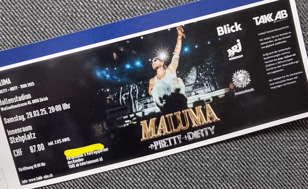 Maluma - Ticket Stehplatz - Hallenstadion Zürich | Kaufen auf Ricardo