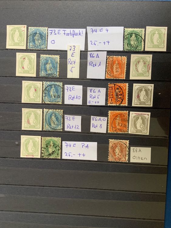 Briefmarken Schweiz Stehende Helvetia 10 Stück mit Abarten O (Gebraucht ...