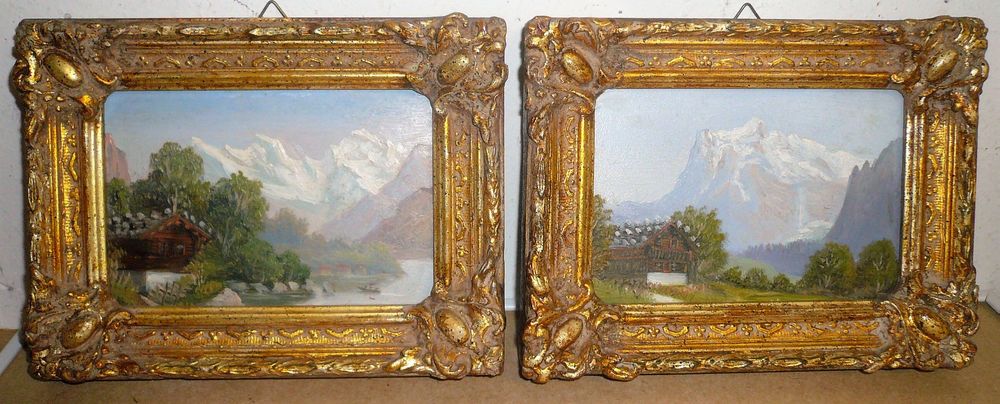 Paar kleine antike Veduten, Blüemlisalp & Eiger/Mönch/Jungfr (Gebraucht) in Oberhofen am ...