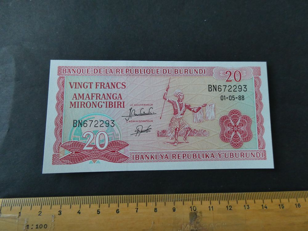Burundi 1988, 20 Francs unzirkuliert (Neu (gemäss Beschreibung)) in Hinterforst für CHF 1 – mit ...
