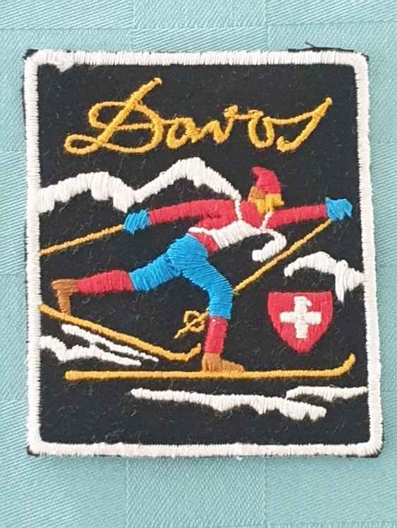 Vintage Badge Wappen DAVOS Langlauf ST. GALLER STICKEREI (Gebraucht) in ...