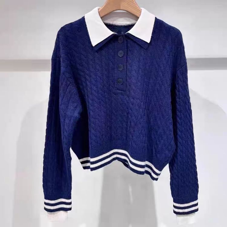 French cable knit contrast color lapel sweater (Gebraucht) in Genève ...