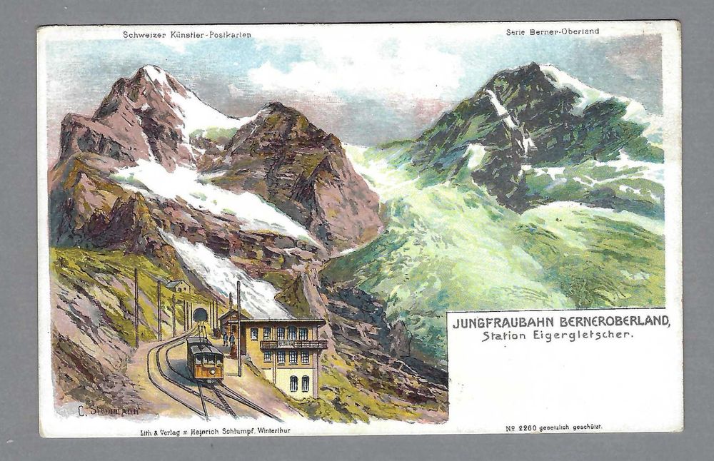 JUNGFRAUBAHN, STATION EIGERGLETSCHER MIT ZUG, LITO STEINMANN (Gebraucht) in Pura für CHF 8 – mit ...