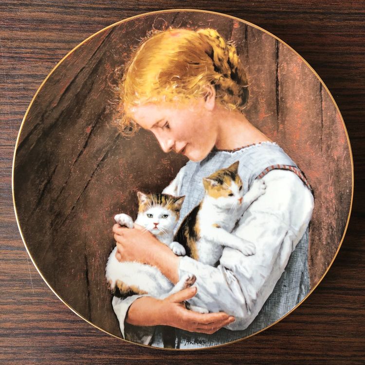 Sammelteller: Mädchen mit zwei Katzen, Serie Albert Anker (Neu und ...
