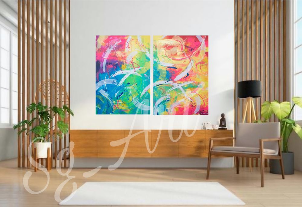 Acrylbilder 2er Set abstrakt bunt Unikat Neu (Neu und originalverpackt) in Rheinau für CHF 440 ...