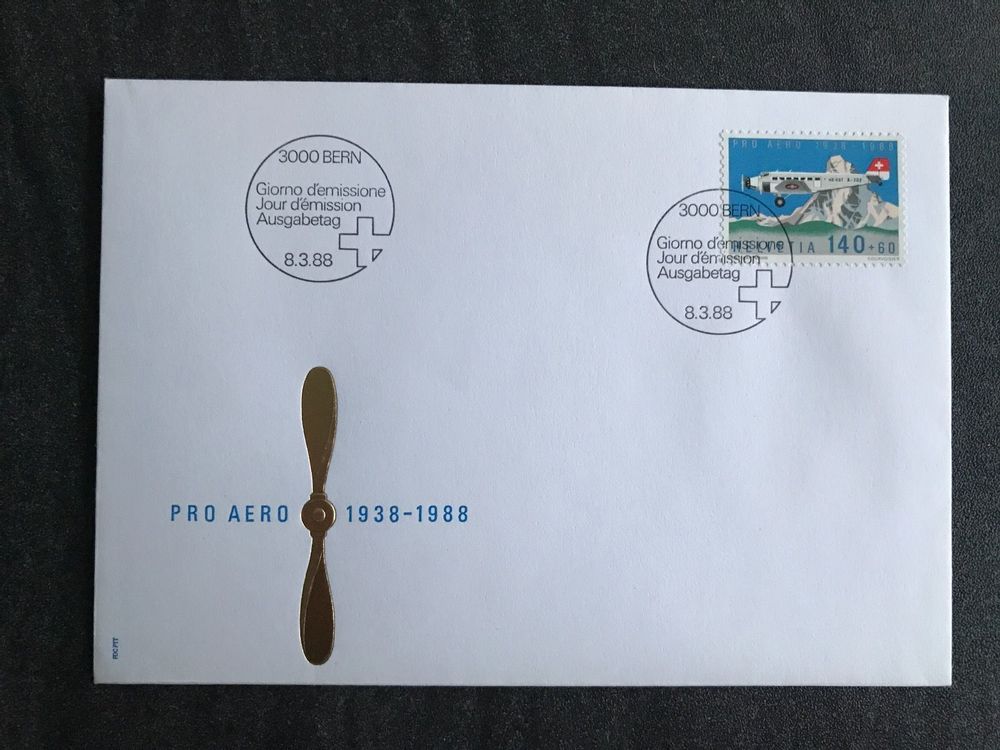 FDC Flugpost 50 Jahre Pro Aero 1988 (Gebraucht) in Spiez für CHF 1 – mit Lieferung auf Ricardo ...