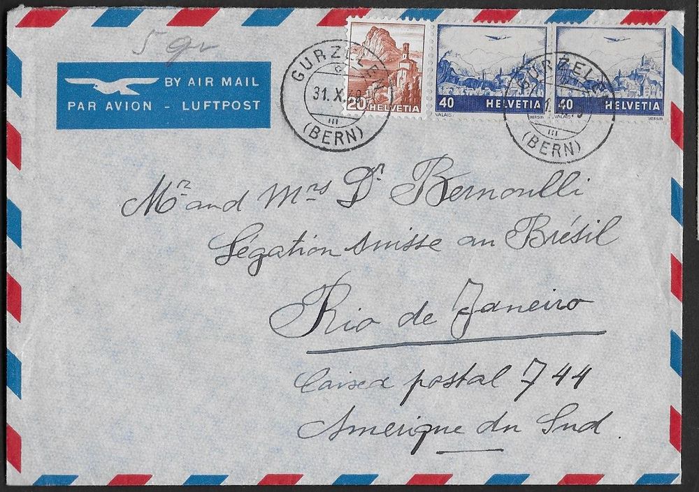 1949 Luftpost Brief Gurzelen-Rio