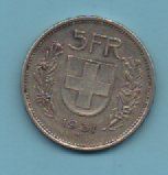 5 Fr. 1931 Abart 13 Sterne über Kopf Silber (Gebraucht) in LIESTAL für CHF 12 – mit Lieferung ...