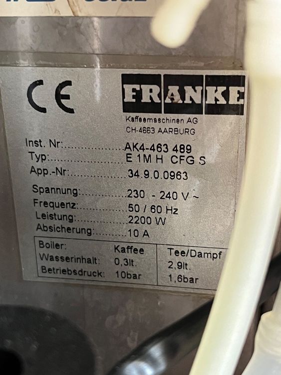 Franke Evolution Kaffemaschine Typ EIM H CFG S (Defekt) in Niederdorf ...