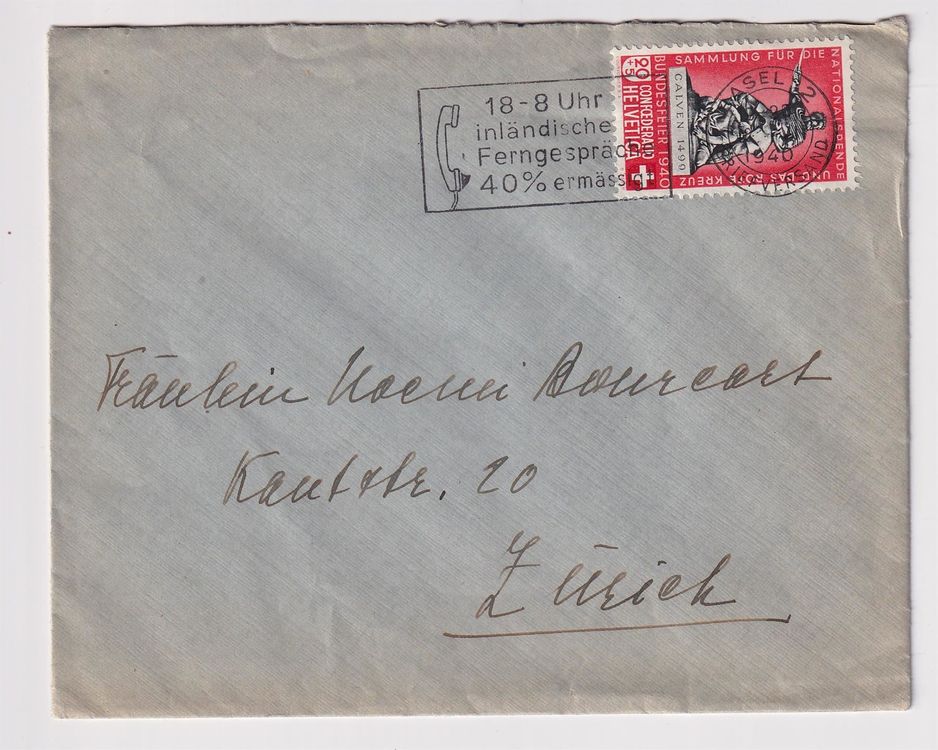 CH-PP, 1940, ZNr.B5c als EF auf Brief (Gebraucht) in Basel für CHF 20 – mit Lieferung auf ...