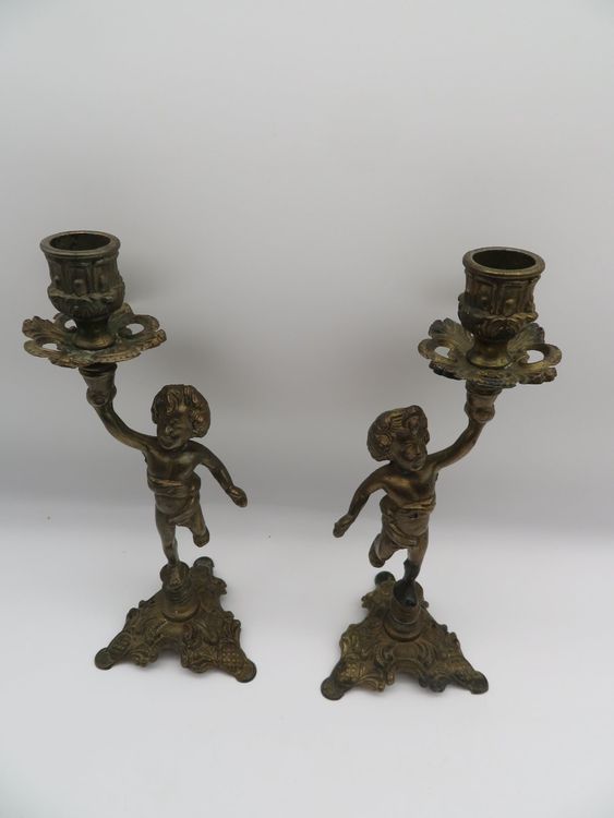 2 Antike Kerzenständer, Putten Kerzenhalter, Messing, Vin... (Gebraucht) in Schaffhausen für CHF ...