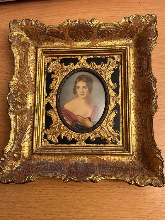 Antikes Gold Gerahmtes Porträt Miniatur Dame Signiert (Gebraucht) in ...