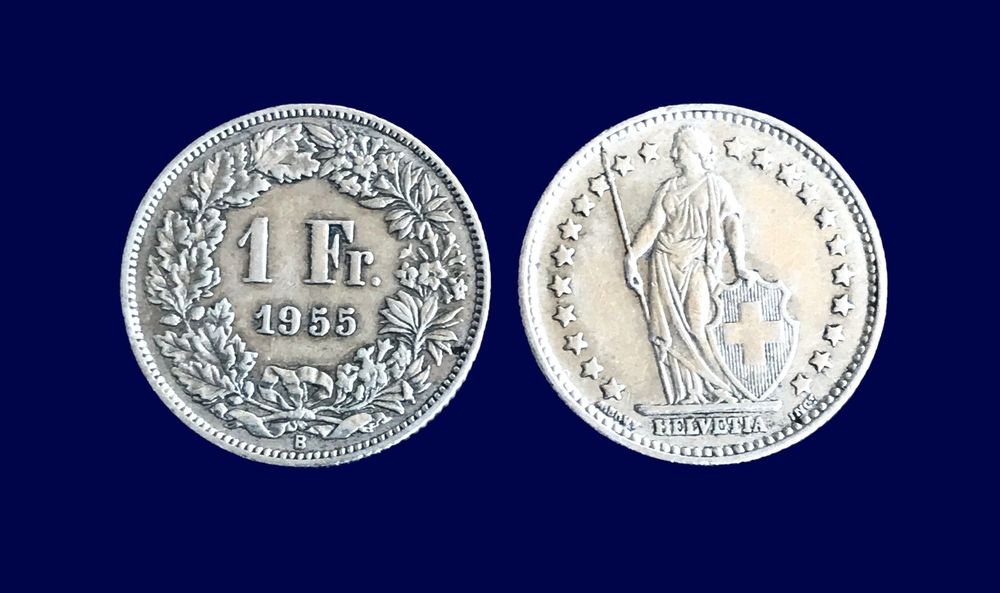 Schweiz 1 Franken Silber Jahrgang 1955 2 Stück (Gebraucht) in Winterthur für CHF 35 – mit ...