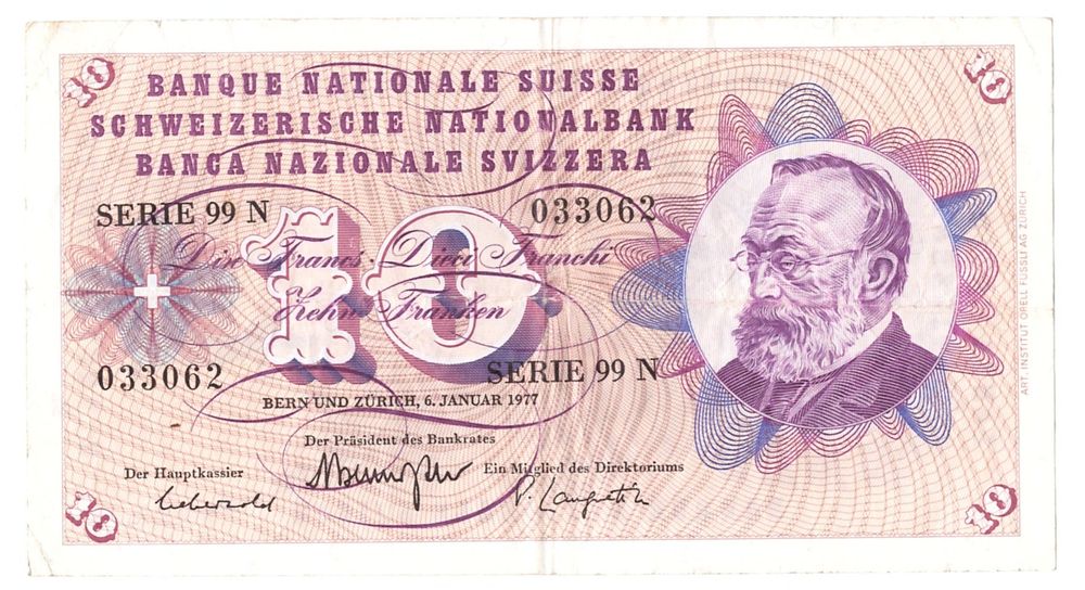 Alte Schweizer Banknote Fr. 10.-- Gottfried Keller 1977 (Gebraucht) in ...