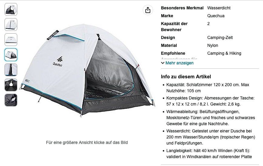 Quechua Fresh&Black Zelt gebraucht | Kaufen auf Ricardo