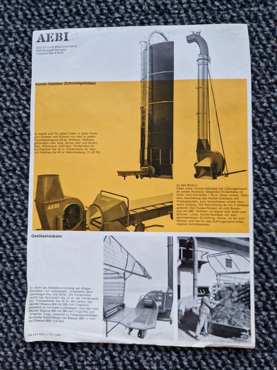 Original Prospekt Aebi Kombi-Gebläse / Abladevorrichtung (Gebraucht) in Dürnten für CHF 24 – mit ...