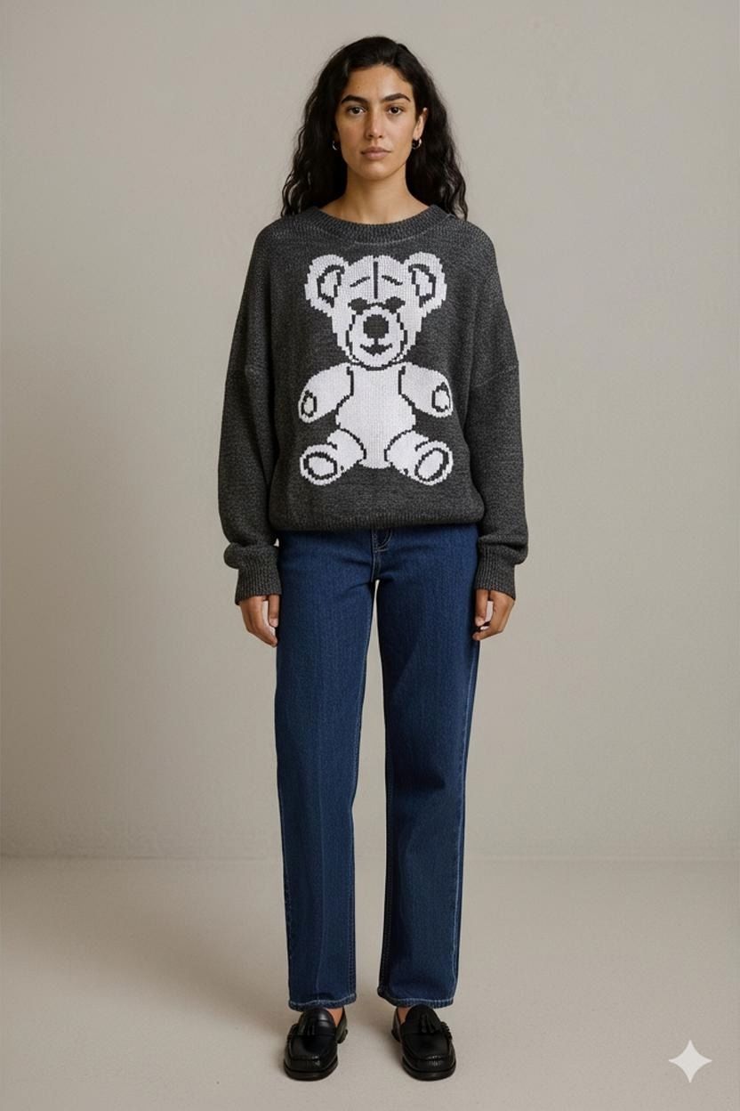 Miss Tina Grey Teddy Bear Knit Sweater - 100% Acrylic (Gebraucht) in ...