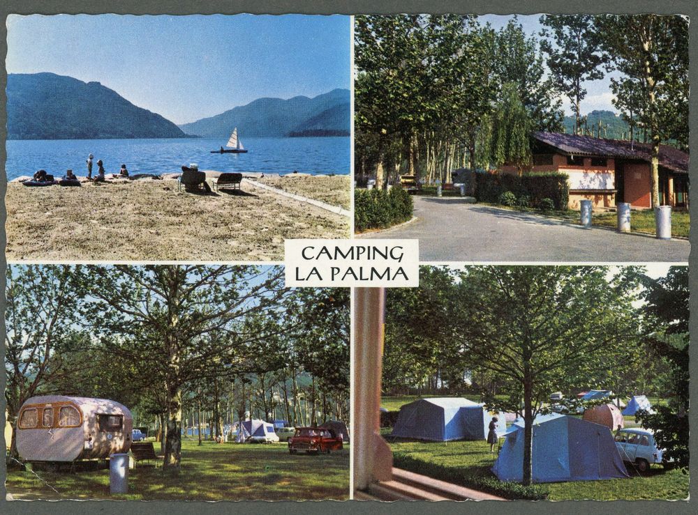 AK color Agno TI Lugano Camping La Palma 4- fach-View ≈ 1969 (Gebraucht ...