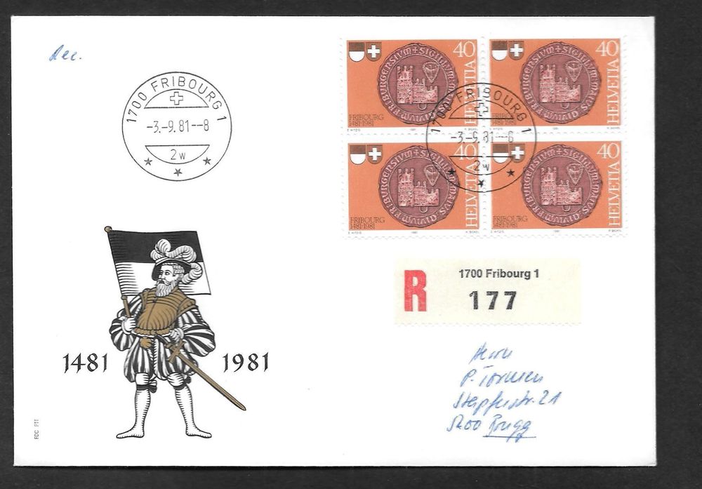 R-FDC 660 Viererblock 500 Jahre im Bund ET Fribourg 3.9.1981 | Kaufen auf Ricardo