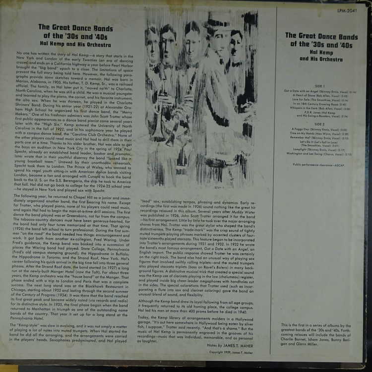 Hal Kemp & His Orchestra - The Great Dance Bands 30's & 40's (Gebraucht ...