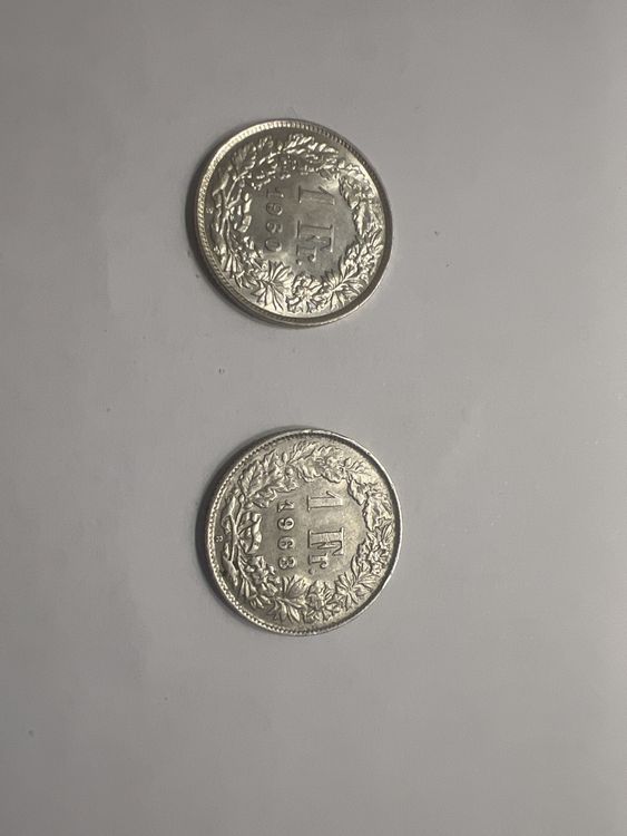 2 Silbermünzen 1Fr. 1960/1963 Schweiz (Gebraucht) in Neuenhof für CHF 5 – mit Lieferung auf ...
