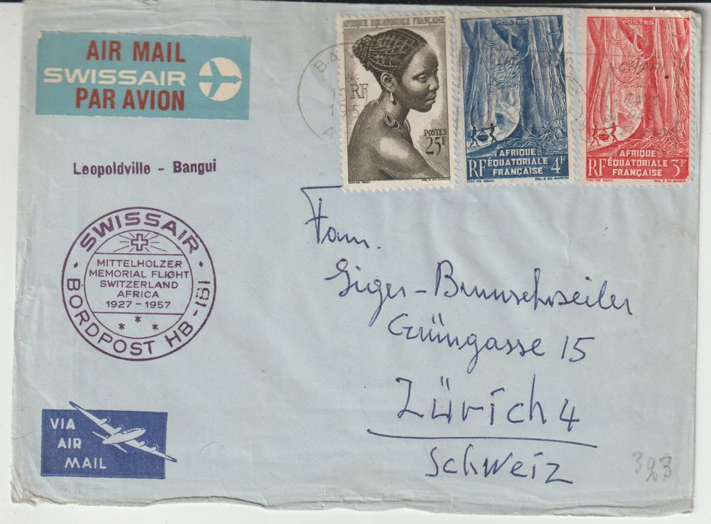 Luftpost Brief 1957 Mittelholzer Memorial Flight Swissair (Gebraucht) in Biel/Bienne für CHF 5 ...