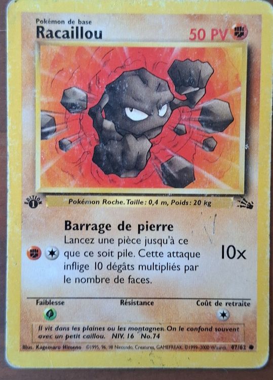 Carte Pokémon: Racaillou 47/62 Edition 1 Fossile Wizards Fr (D'occasion ...