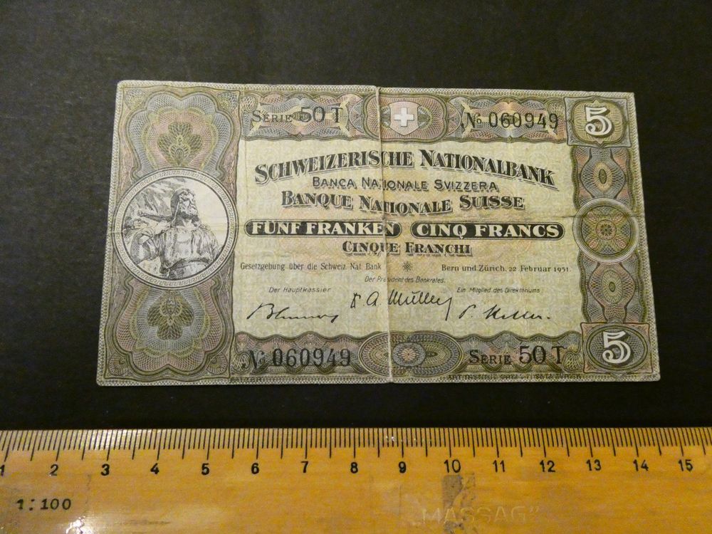 Schweiz 1951, 5 Franken (Gebraucht) in Hinterforst für CHF 6 – mit Lieferung auf Ricardo kaufen