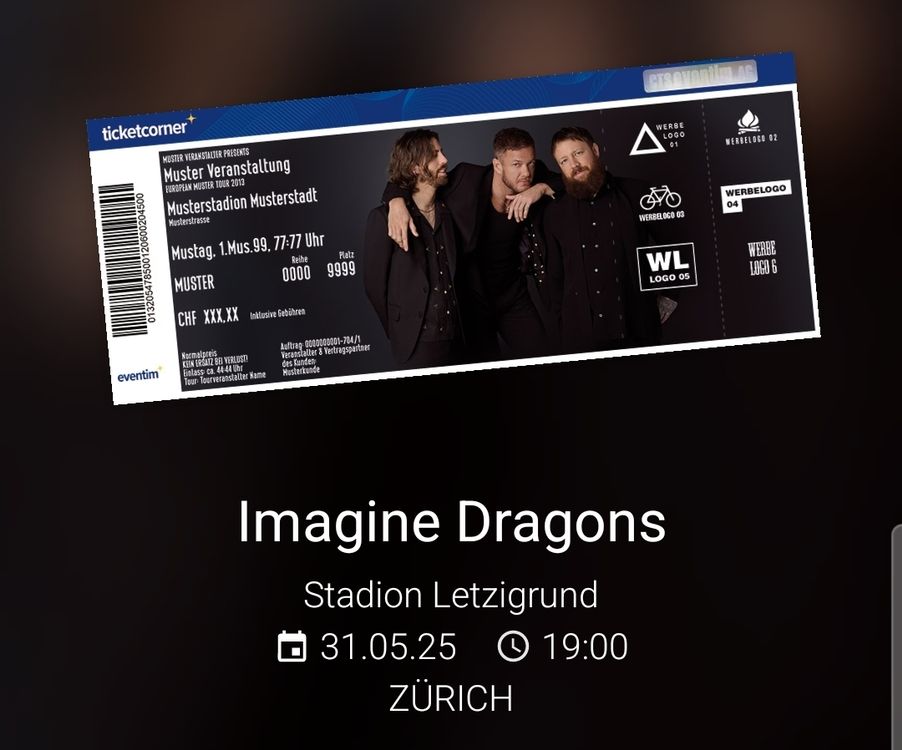 Imagine Dragons Ticket, Letzigrund Zurich 31.05.25 (Gebraucht) in Zürich für CHF 300 – nur ...