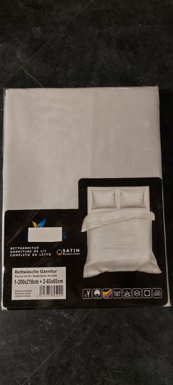 Bettwäsche Bettgarnitur 200x210+2x 65x65 Satin silber uni (Neu und originalverpackt) in ...