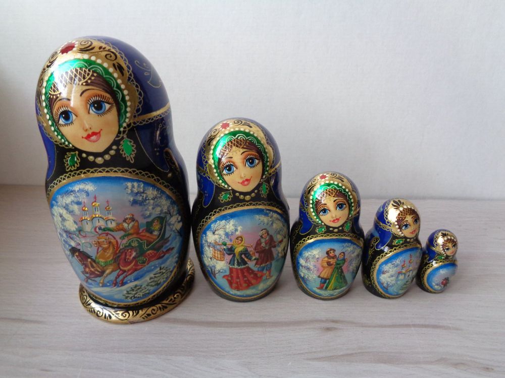 BABUSCHKA MATROSCHKA BLAU GOLD ORIGINAL RUSSLAND SIGNIERT | Kaufen auf ...