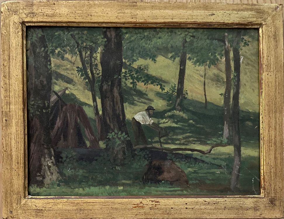 Antike Gemälde (Holzschneider im Wald) Monogr | Kaufen auf Ricardo