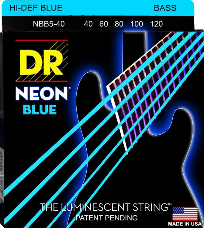 DR Electric Bass Strings, NEON Blue 5-String 40-120 | Kaufen auf Ricardo
