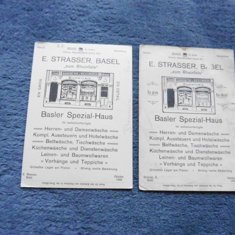 Basel,BS,2 Lichtdrucke,1908,E.Strasser,Blumenrain,Wäsche etc (Gebraucht ...