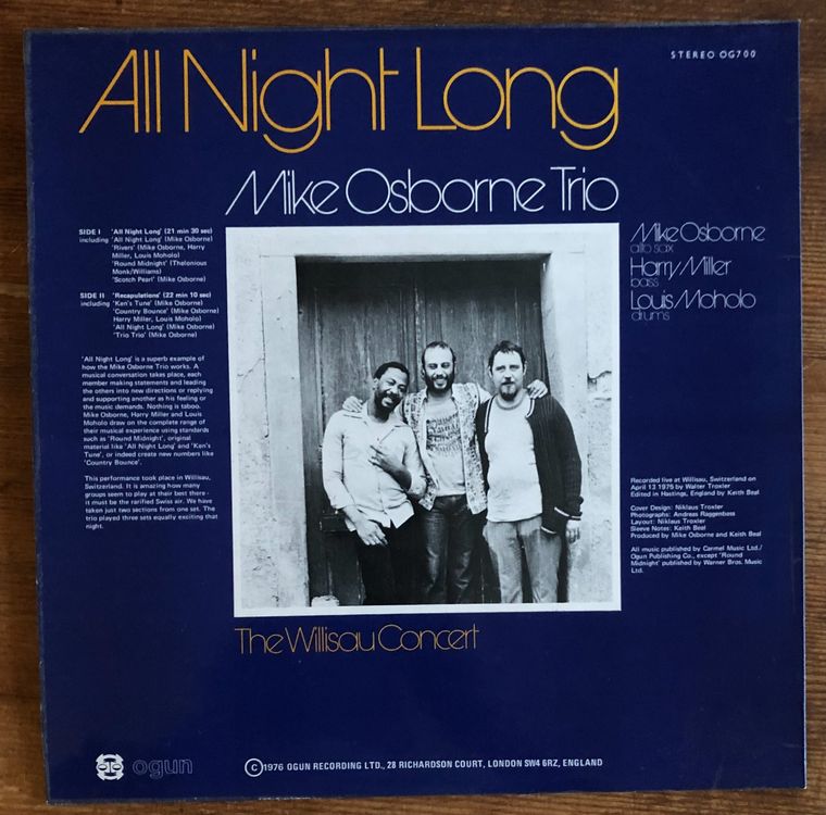 Mike Osborne Trio – All Night Long (The Willisau Concert) LP (Gebraucht ...