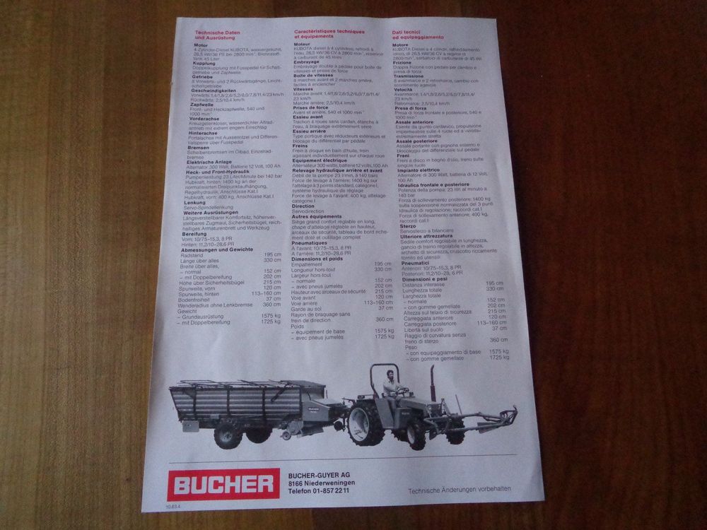 Prospekt Bucher Polytrac-Zweiachsmäher (Gebraucht) in Kleinwangen für ...