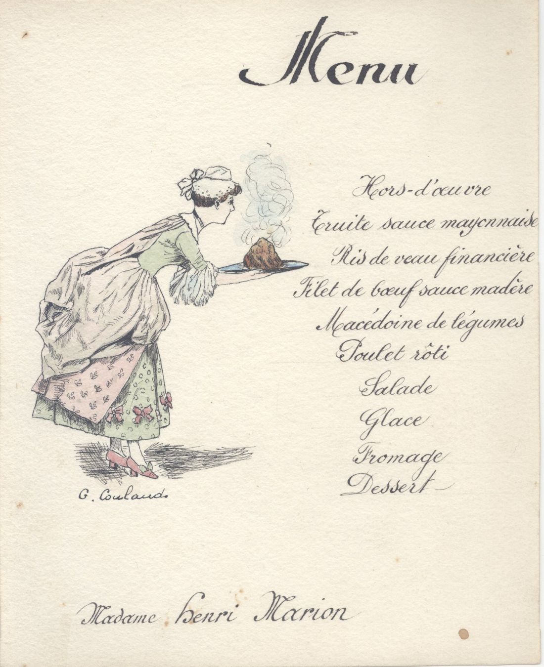 3 Menu-/Speisekarten - Aquarelle von G. Coulaud, um 1900 (Gebraucht) in ...