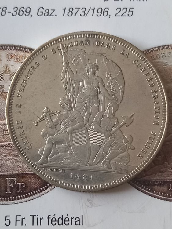 1881 FRIBOURG SILBER SCHÜTZENTALER 5 FR. (Gebraucht) in Bern für CHF 60 – mit Lieferung auf ...