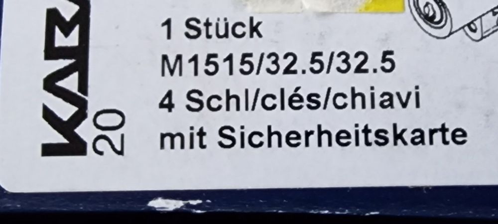 KABA 20 Schliesszylinder mit 2 Schlüsseln Sicherheitskarte (Gebraucht ...