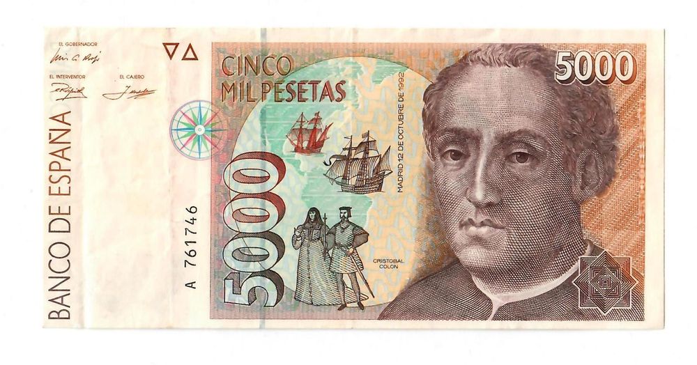 Banknote Spanien, 5000 Pesetas, 1992 (Gebraucht) in Landquart für CHF ...
