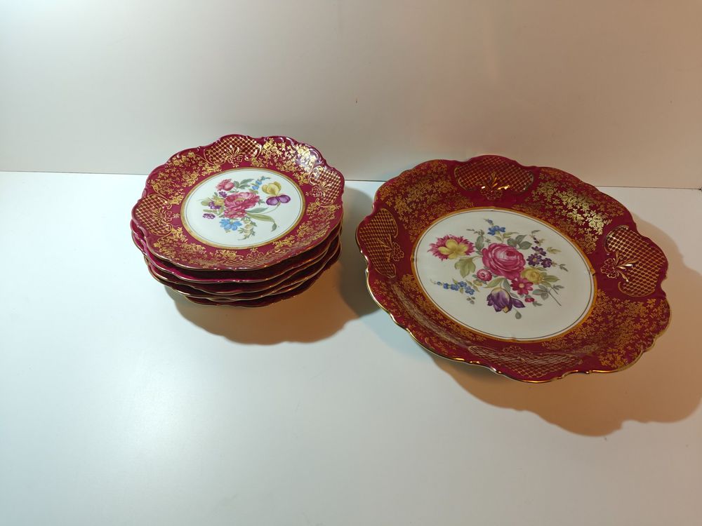 7 Winterling Teller Set, rot gold, Porzellan, Vintage (80) (Gebraucht ...