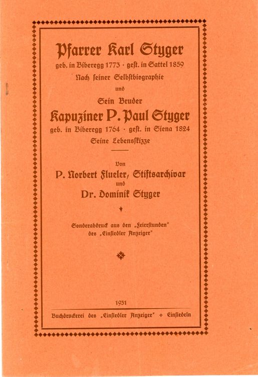 Pfarrer Karl Styger - Sattel - Norbert Flueler, EA 1931 | Kaufen auf ...