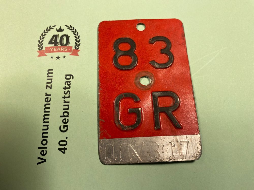 Velonummer GR83 | 40. Geburtstag | Kaufen auf Ricardo