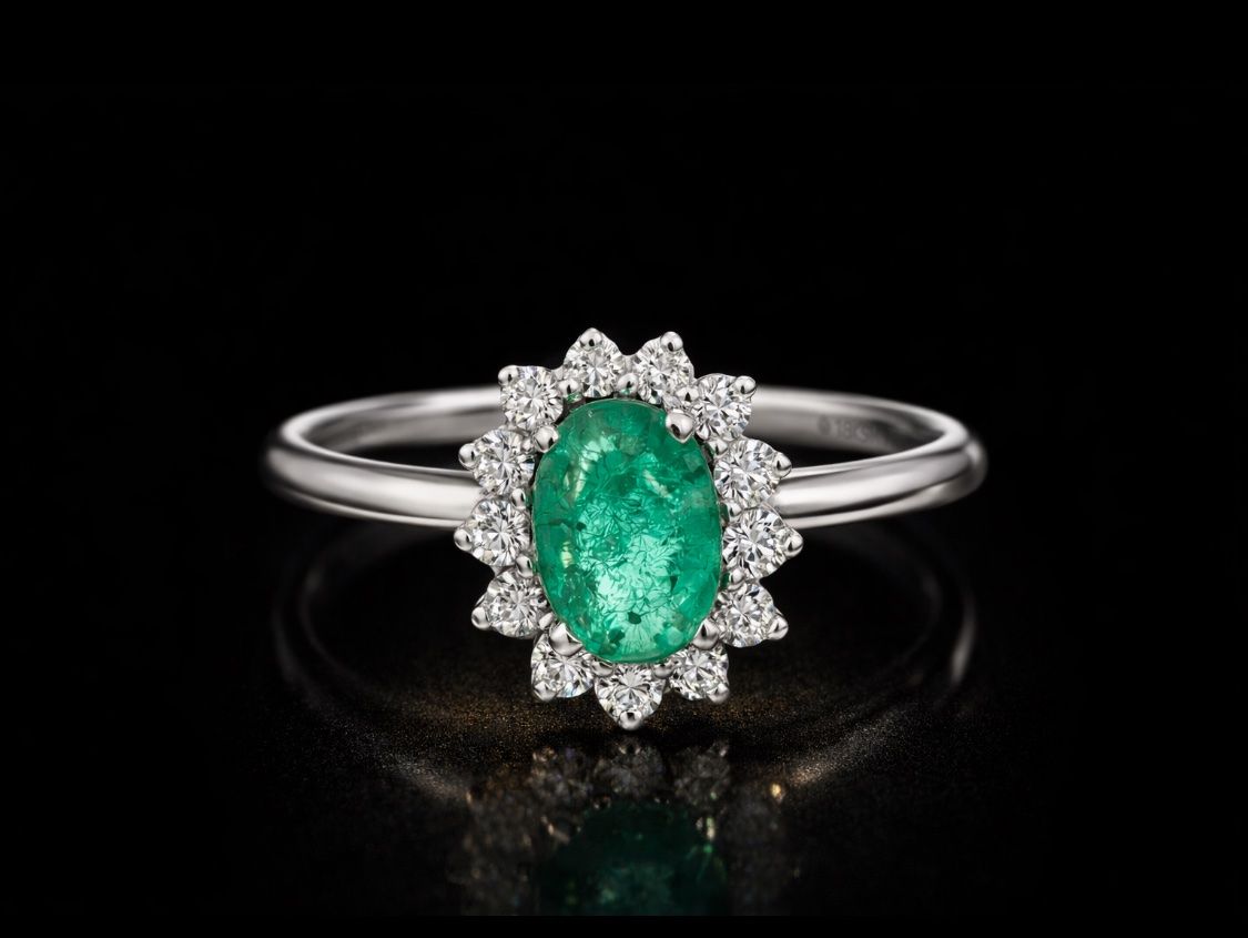 Bague or 14k et émeraude naturel et diamant certificat GIA (Neuf (Voir ...