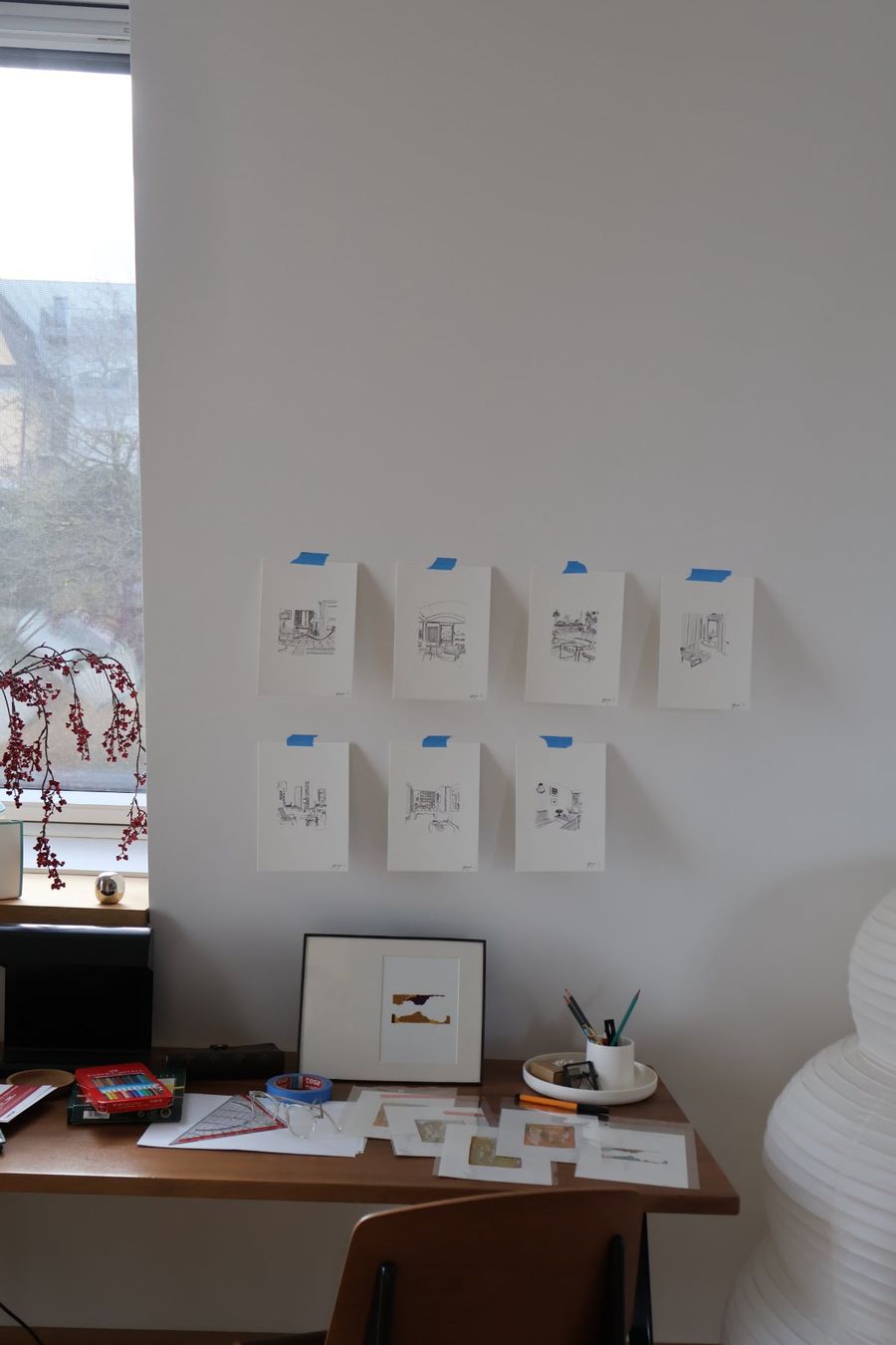 Mid-Century Interior Illustration – Pen on Paper, A5 (Neu und ...