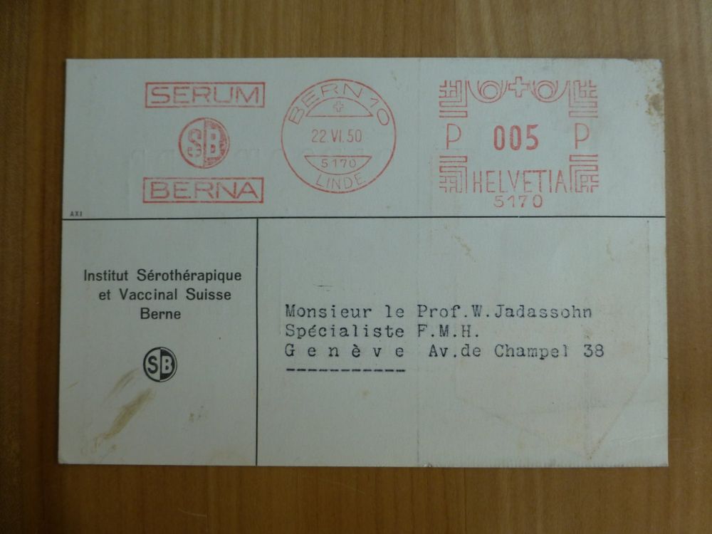 Bern, Instit. Serotherapique 1950 (Gebraucht) in Bettlach für CHF 1 – mit Lieferung auf Ricardo ...