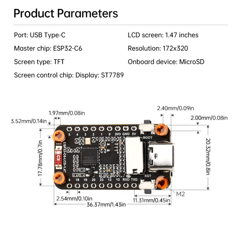 ESP32-C6 1,47 LCD-Display Entwicklungsplatine mit WiFi 6 & (Neu und ...