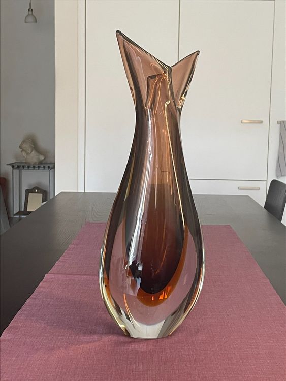 Grosse Vase Glas gelb/braun Sommerso Murano Poli-Art | Kaufen auf Ricardo